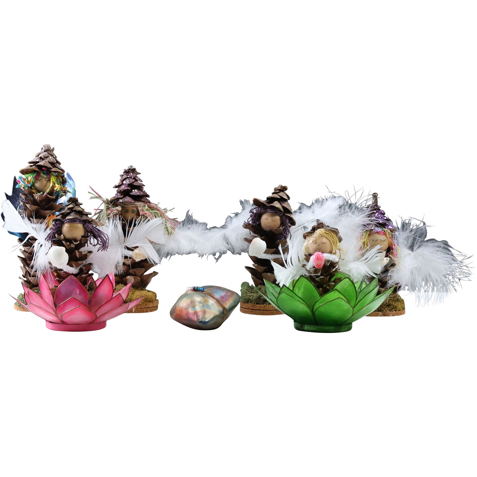 Estate Grouping Assorted Pine Cone Figures, Raku Potter Heart Spirit ...