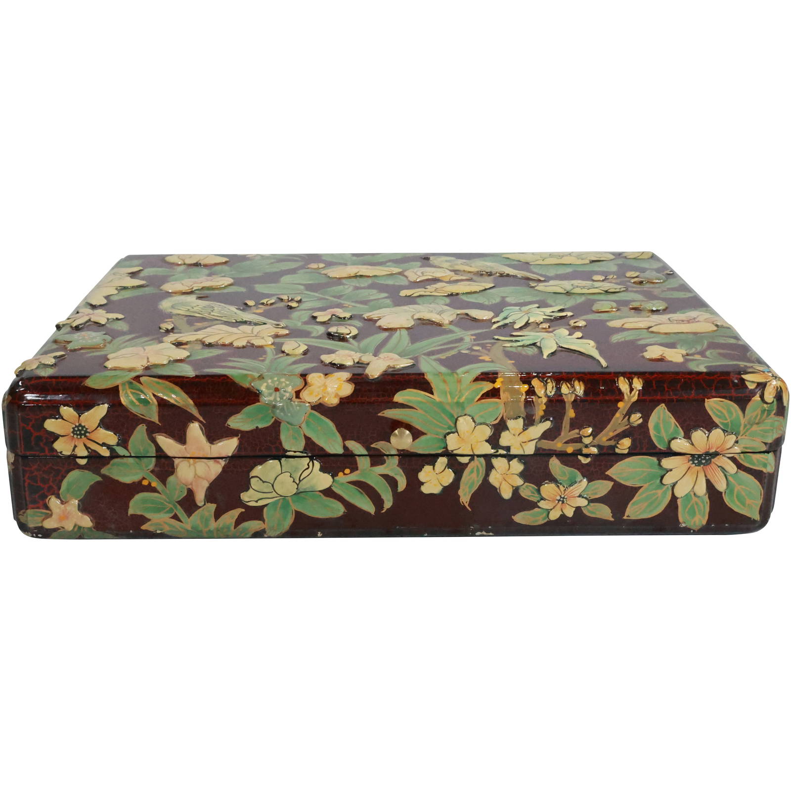 Large Lacquered Wooden Box With Bird In Garden Of Flowers Setting 18 N ...