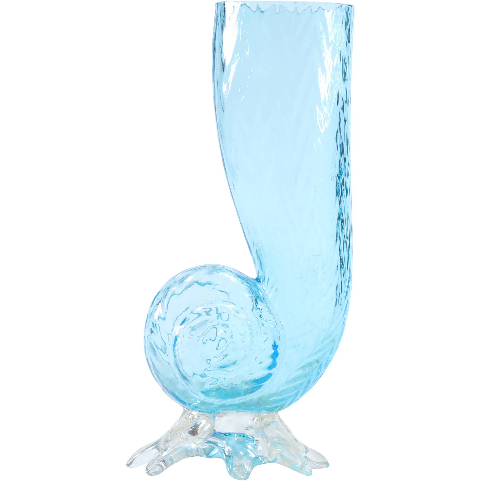Venetian Unusual Form Ice Blue Art Glass Cornucopia Vase On Clear Base ...