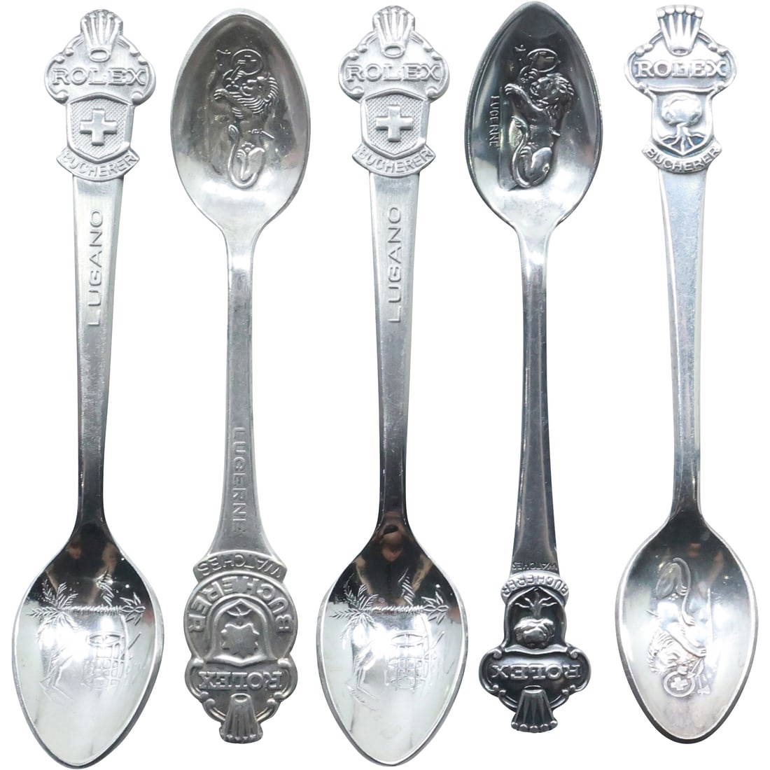 Set 6 Rolex Crown Bucherer Watches Lucerne Lion Silver Spoons 4.5 In. X ...
