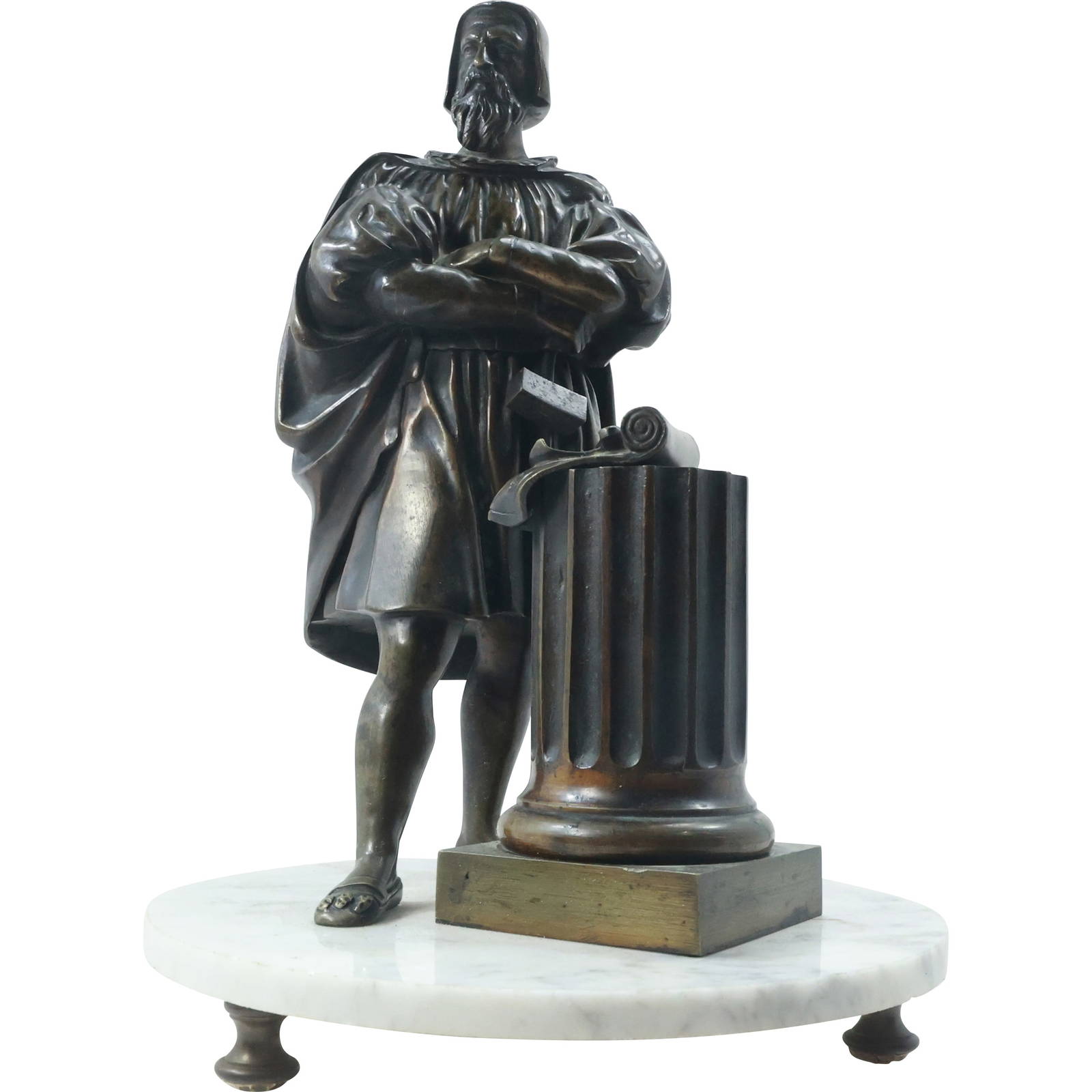 19th C. Bronze Sculpture, Classical Renaissance Robed Male Explorer ...