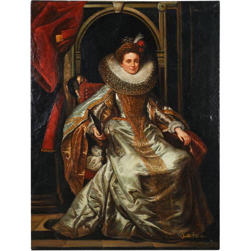 After Peter Paul Rubens, Fine 20th C. Oil On Canvas Painting Portrait Of Maria Serra Pallavicino