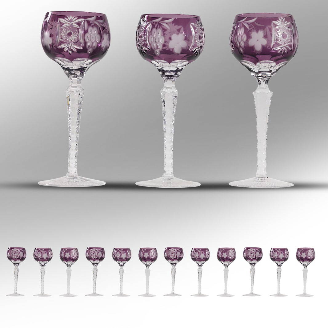 Set Of 12 Bohemian Purple Amethyst Cut To Clear Elegant Stemware, 8.5 ...
