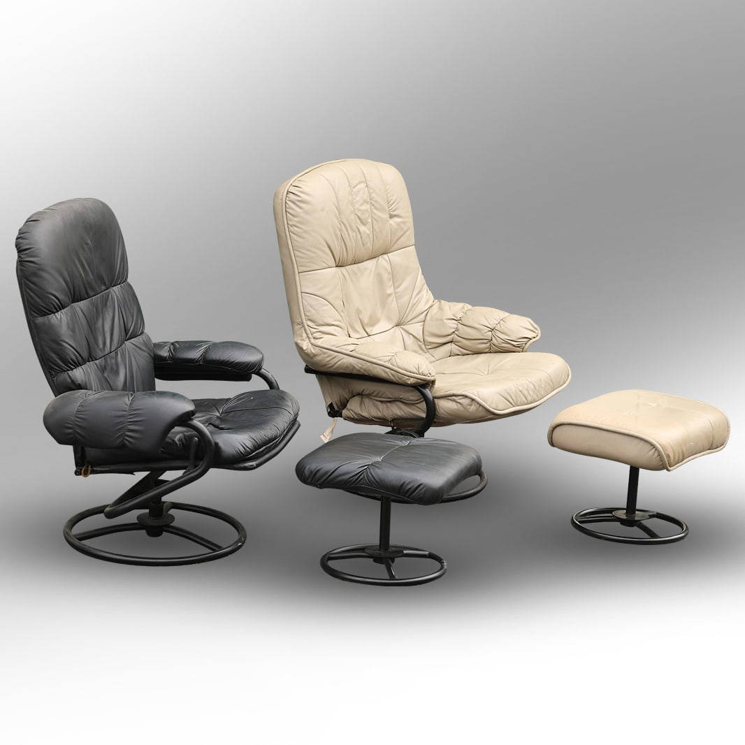 2 Palliser Vintage Ekornes Style Lounge Chairs With Ottomans, Black And ...