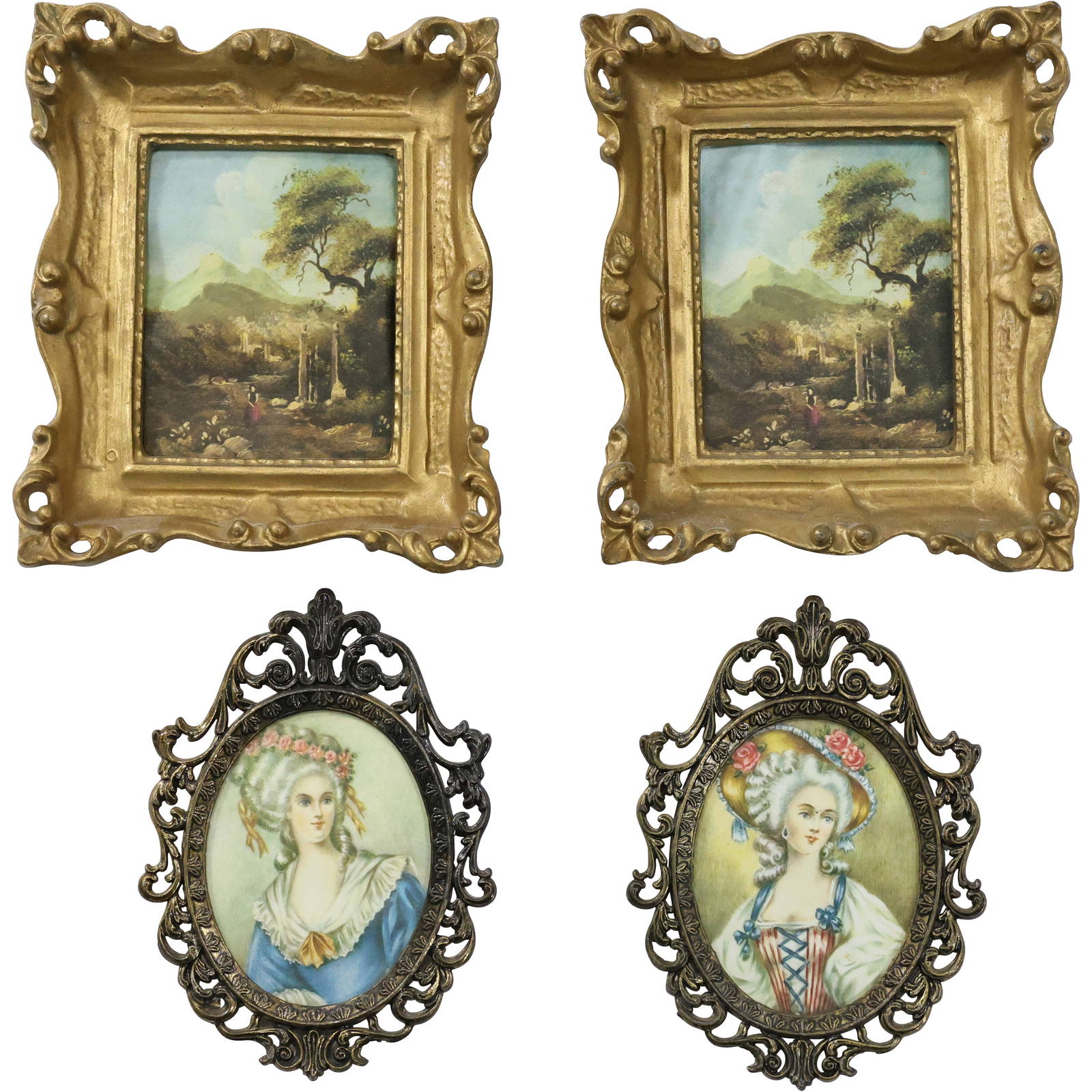 [4] 2 Pairs Miniature Frames Ocal And Rectangular, One Marked Italy Auction