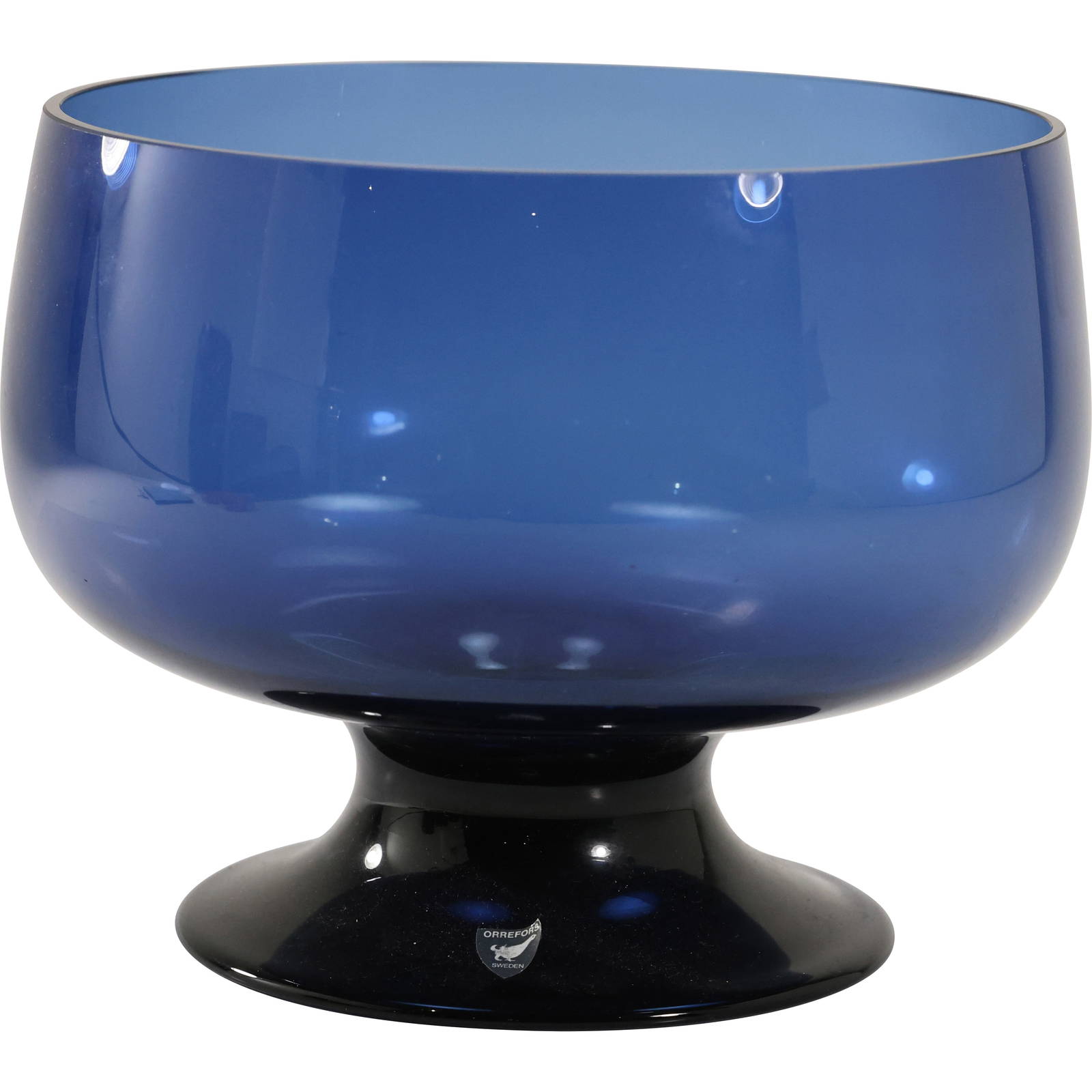 Swedish Orrefors Glass Bowl In Cobalt Blue Pedestal Base, 1970s ...