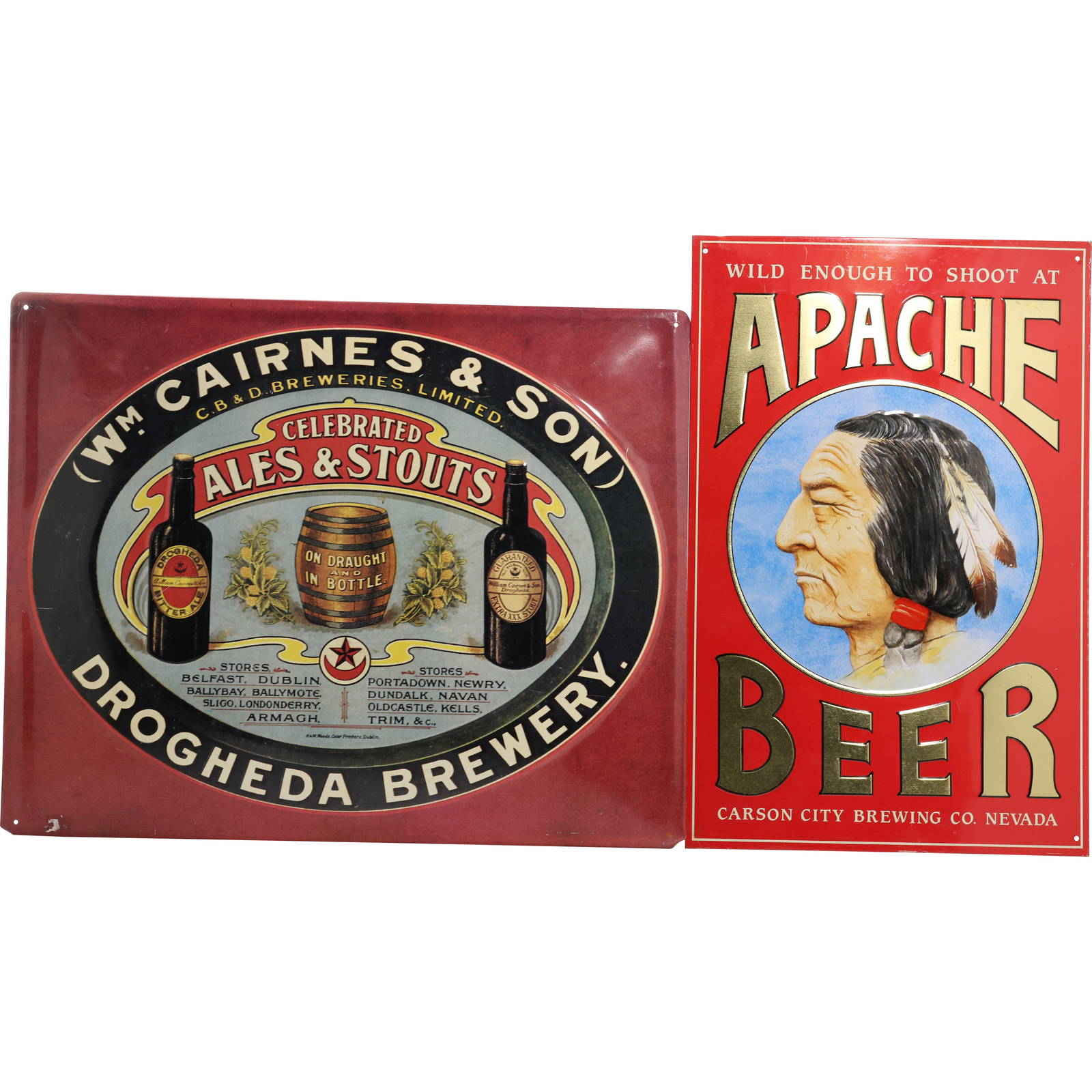 2 Novelty Tin Signs Beweriana: Drogheda Brewery & Apache Beer - Jun 09 ...