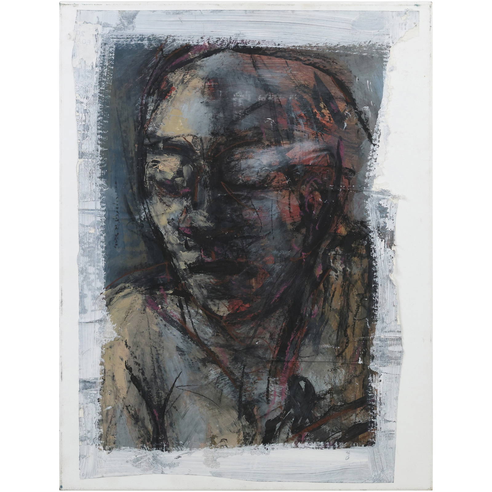 Quality French School Mixed Media Abstract Portrait On Paper Mounted On ...
