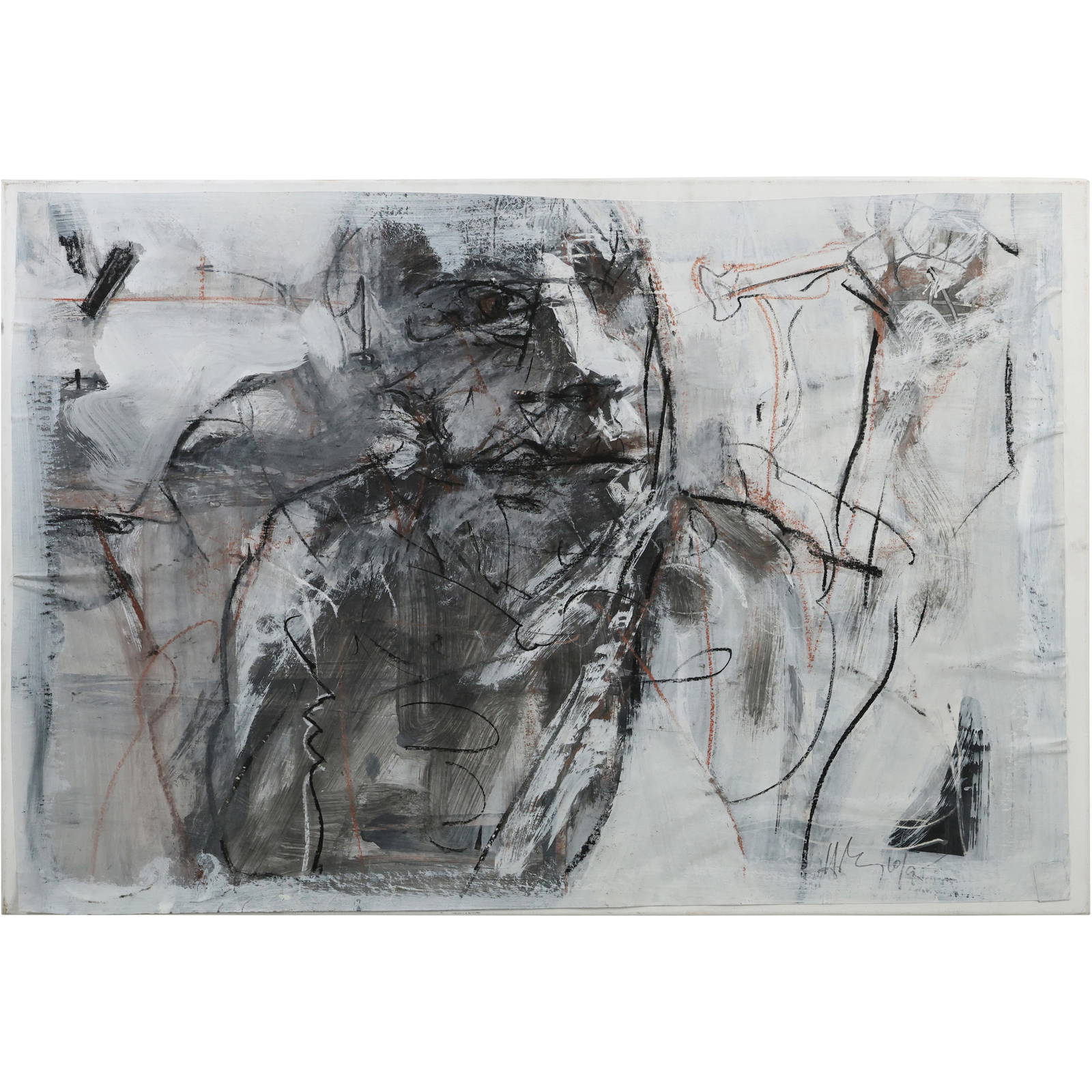 Quality French School Mixed Media Abstract Portrait On Paper Mounted On ...