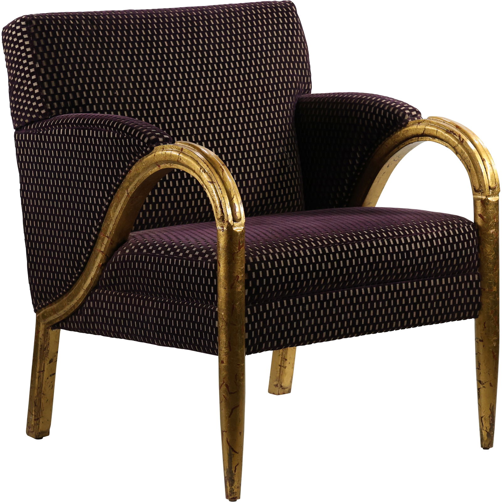 Hollywood Regency Designer Arm Chair With Swooping Gold Gilt Wooden ...