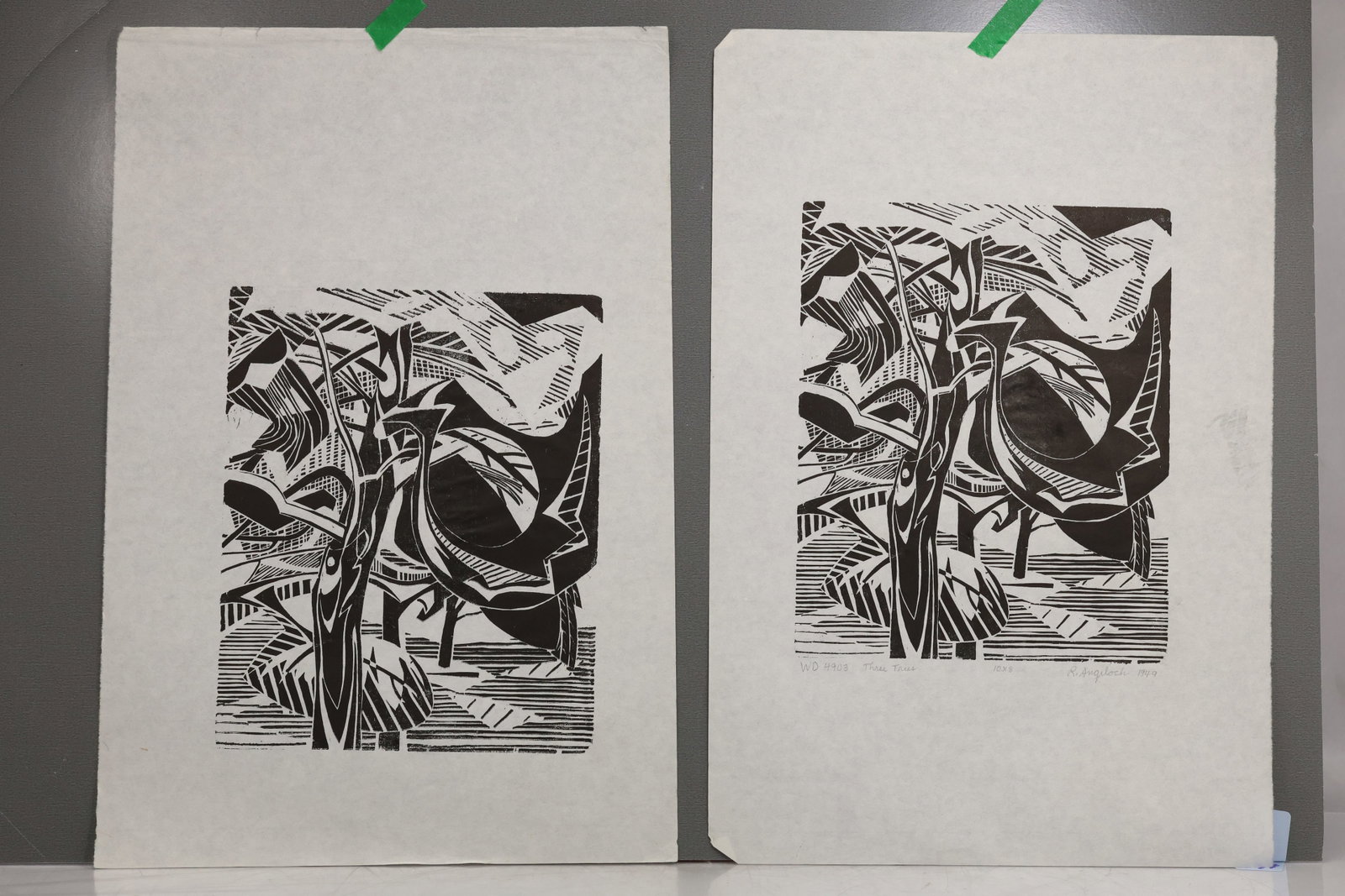 Robert Angeloch 1922-2011, [2] Woodcuts: 1 Signed, "three Trees", Wd ...