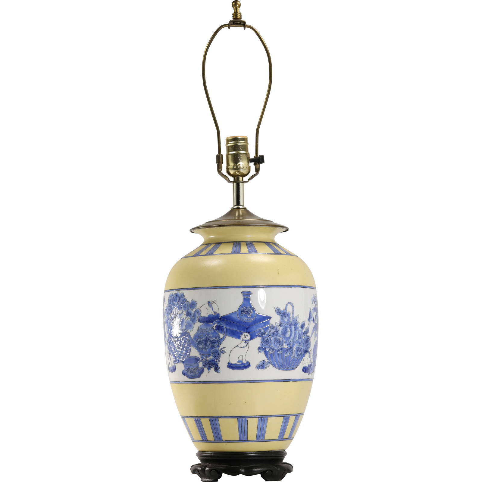 Vintage Spode Porcelain Asian Blue, White, Yellow Table Lamp, Unsigned ...