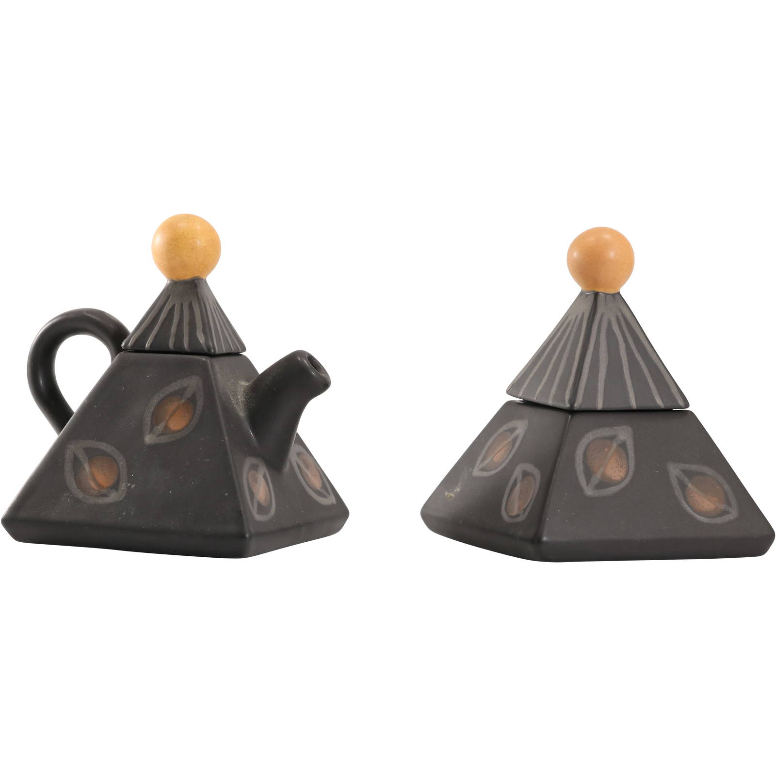 Unique Artist Signed Black Ceramic Pyramid Shaped Sugar And Creamer ...