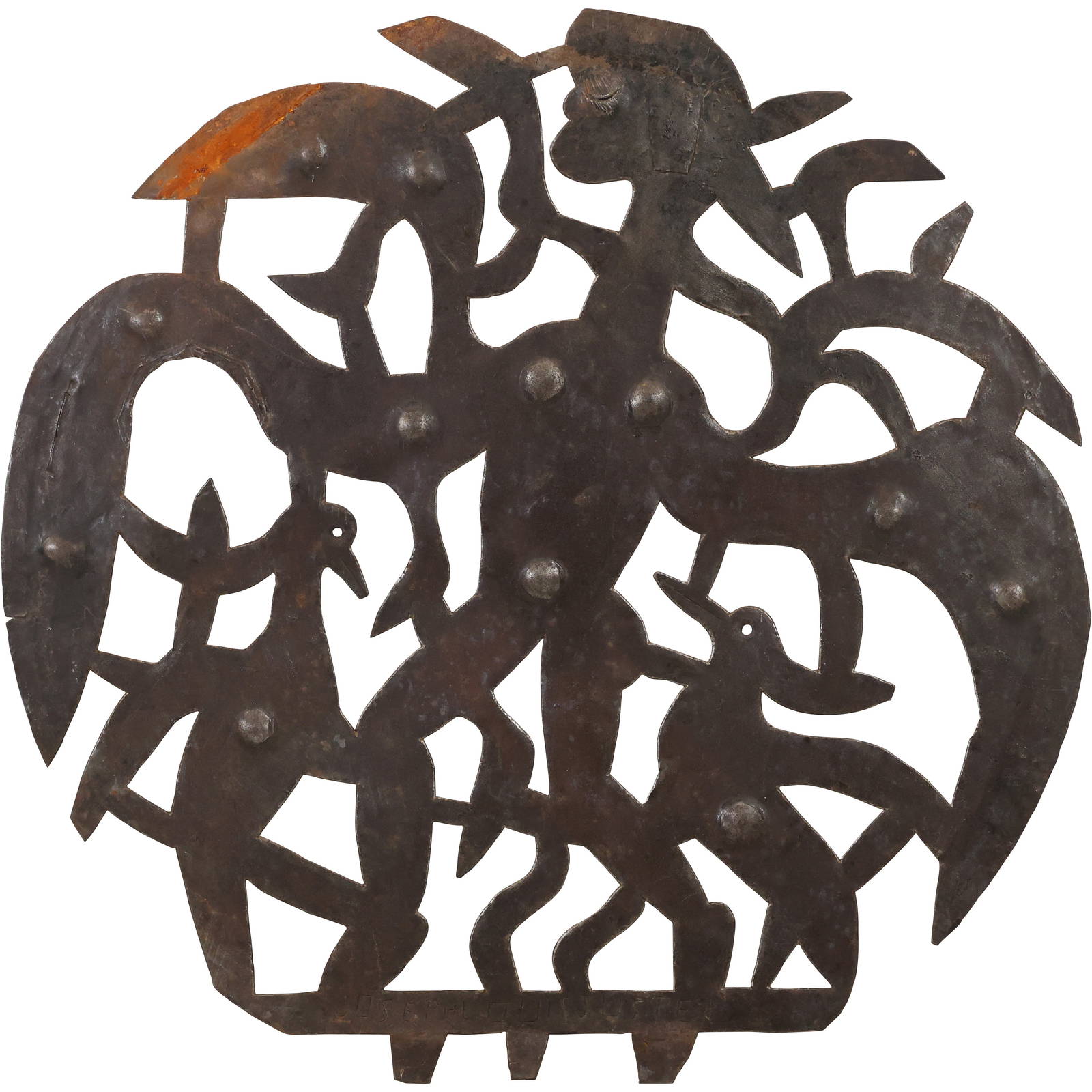 Joseph Louis Juste, Signed Haitian Folk Art Iron Cut -out Sculpture ...