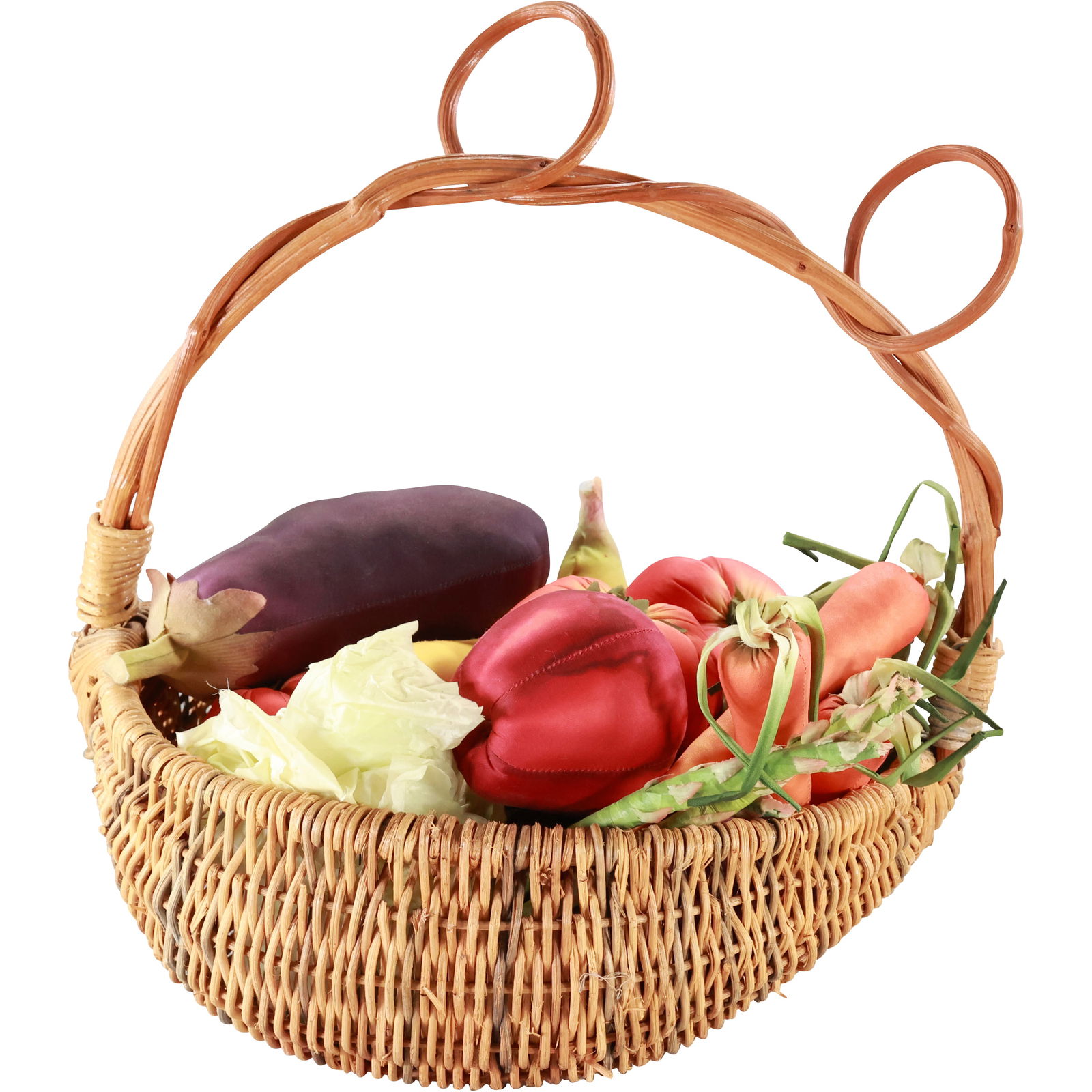 Wicker Reed Basket Full Of Assorted Sculptured Linen Fruits - Various ...