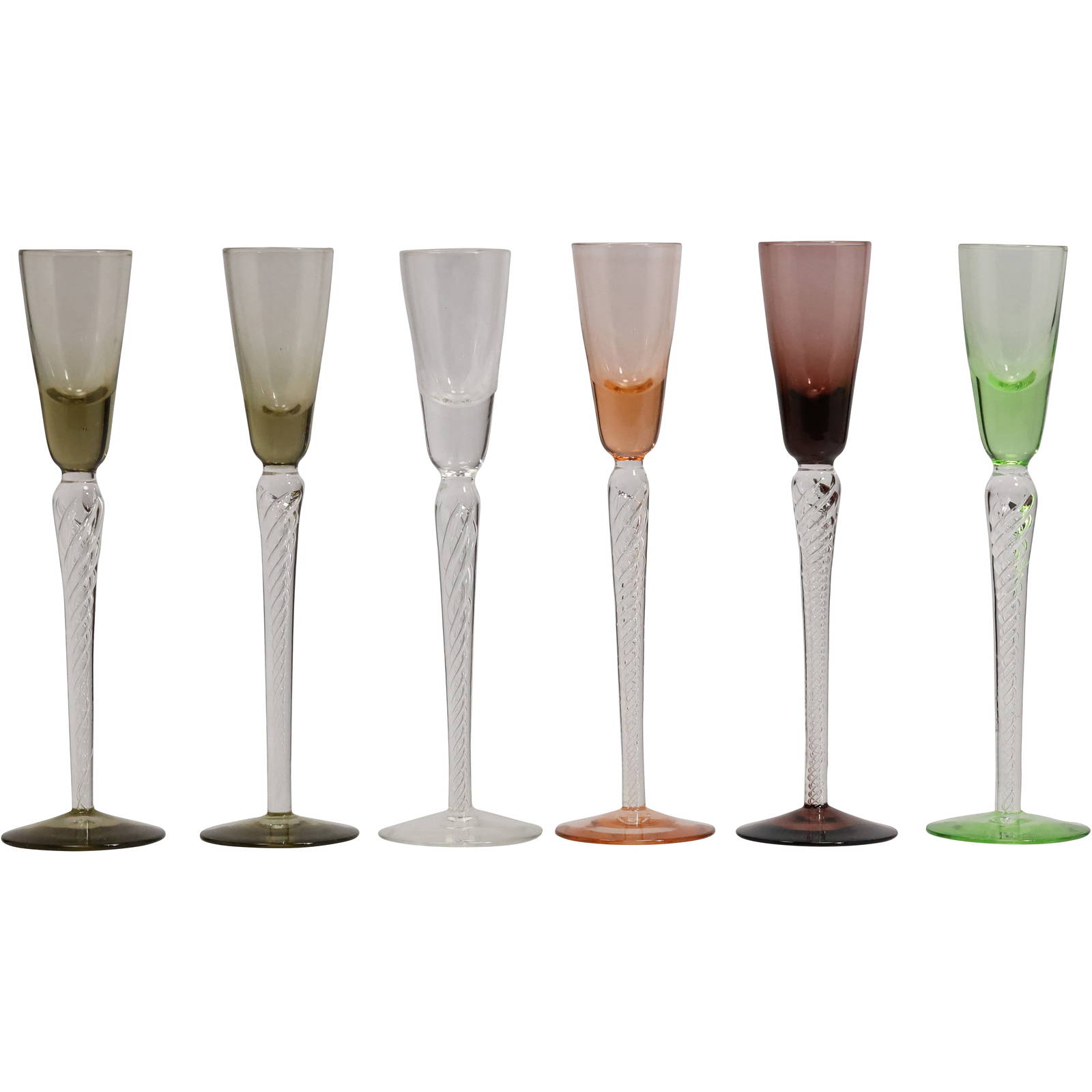 Set Of 6 Air Twist Cordial Stemware Tall And Narrow, Multi Colors, 8.75 ...