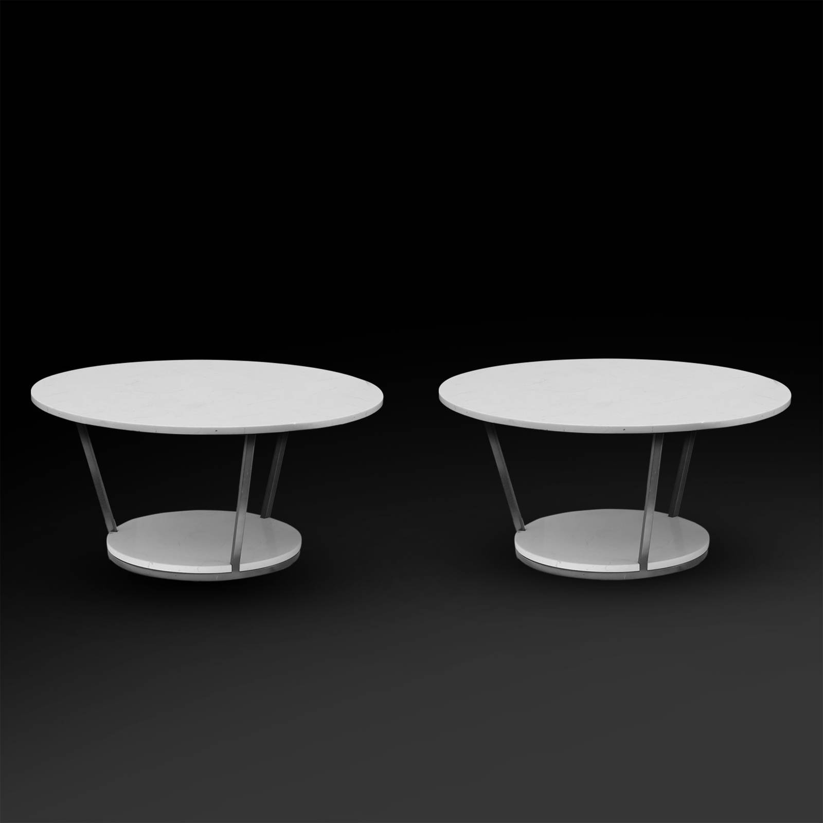 Pair Mid Century Modern Round Marble Top Large 35" Diameter Side End Tables By Samuelson - Jul ...