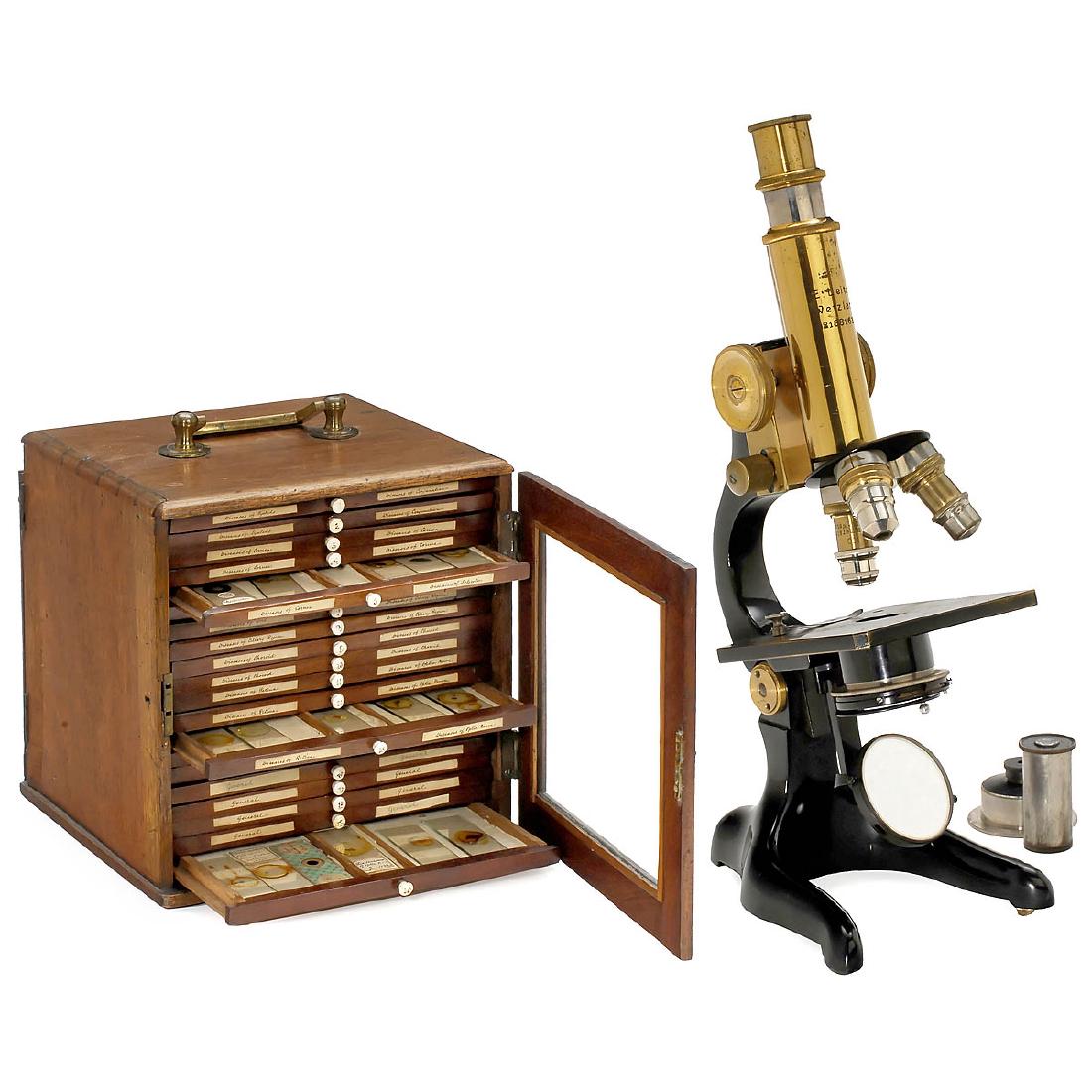 Leitz Microscope And Box With Preparations