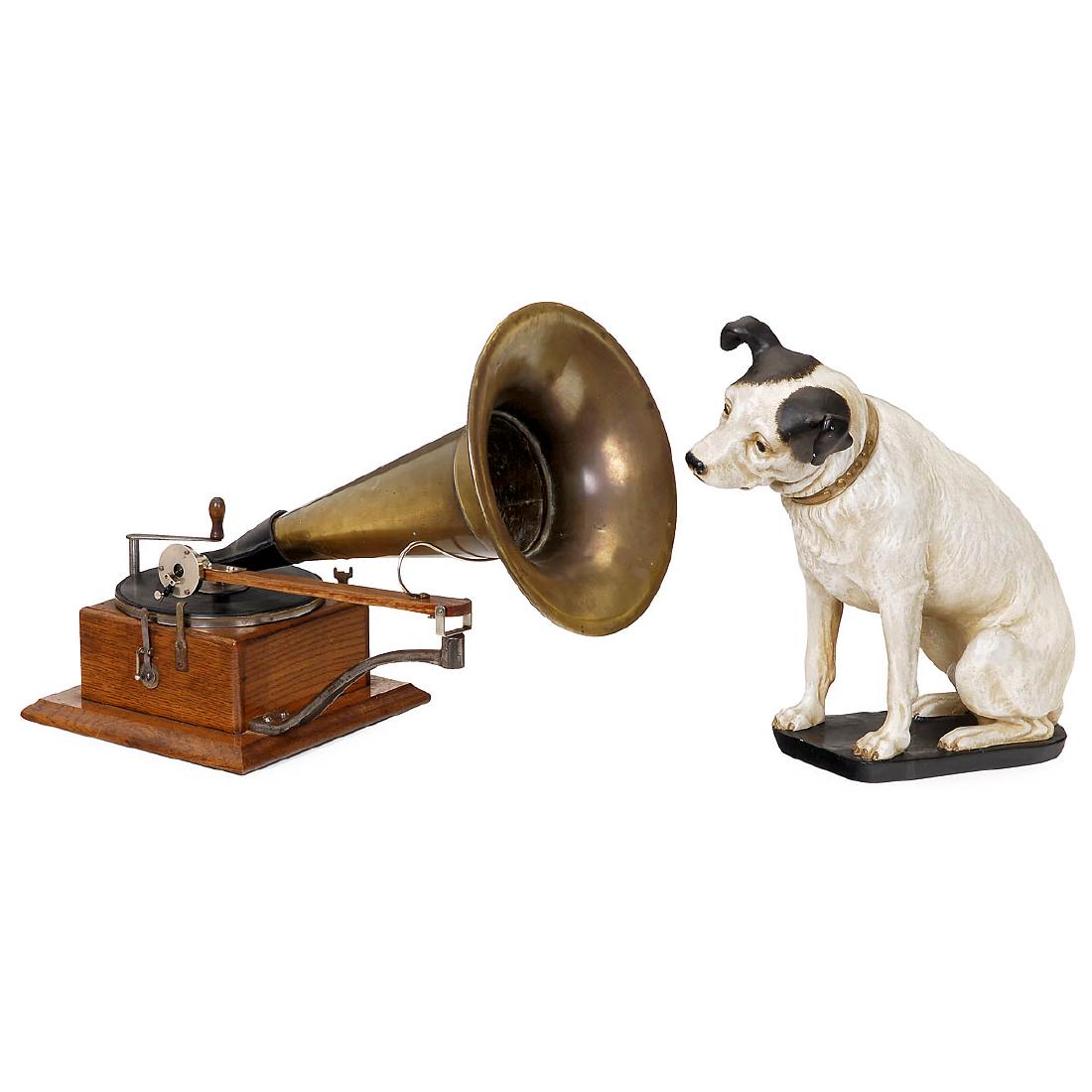 Emile Berliner Style 5 Gramophone with Nipper Figure,