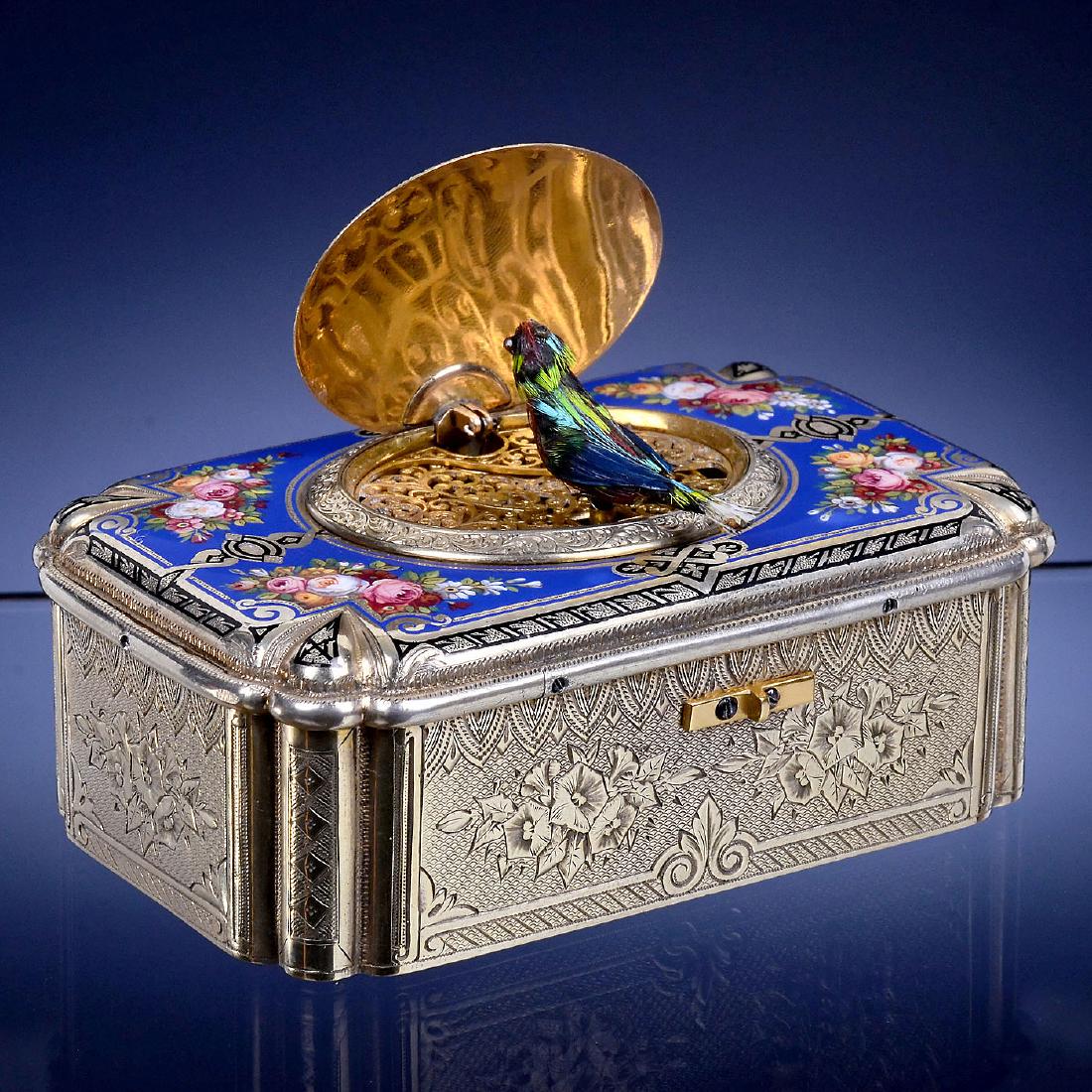 Fine Silver-Gilt and Enamel Singing Bird Box Automaton