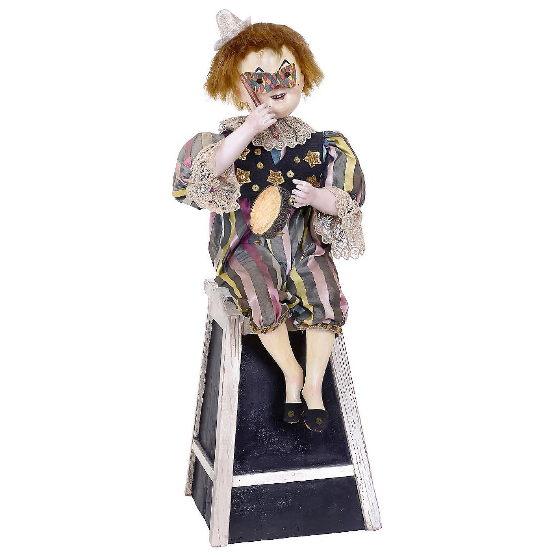Musical Automaton Clown with Mask and Tambourine by