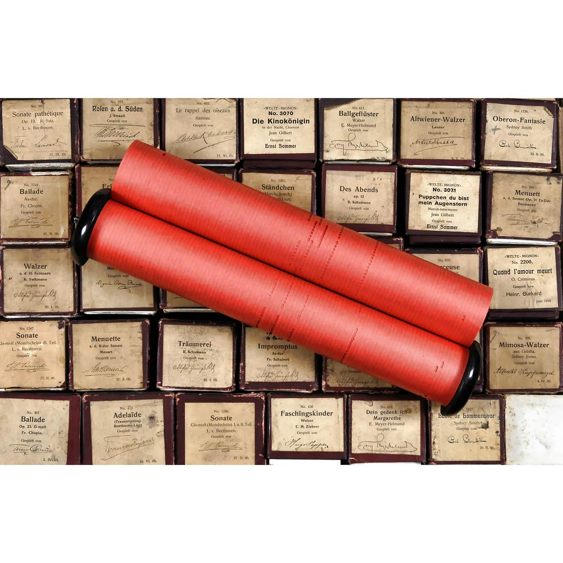 34 Welte Mignon Reproducing Piano Rolls (red), 1905