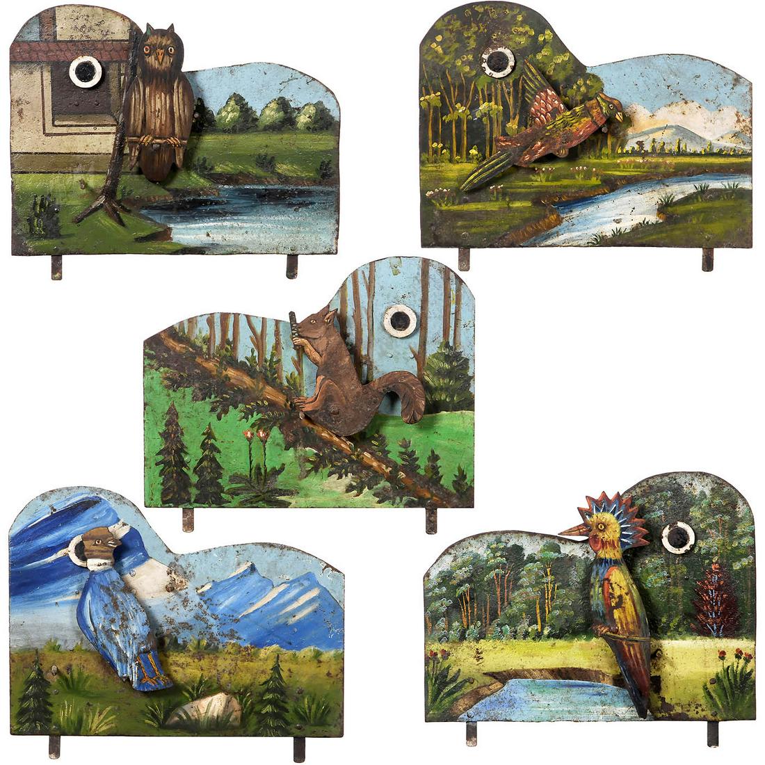 5 Fairground Shooting Gallery Targets, C. 1900