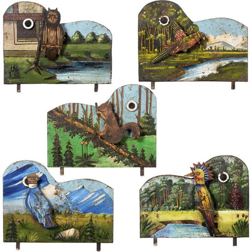 5 Fairground Shooting Gallery Targets, C. 1900