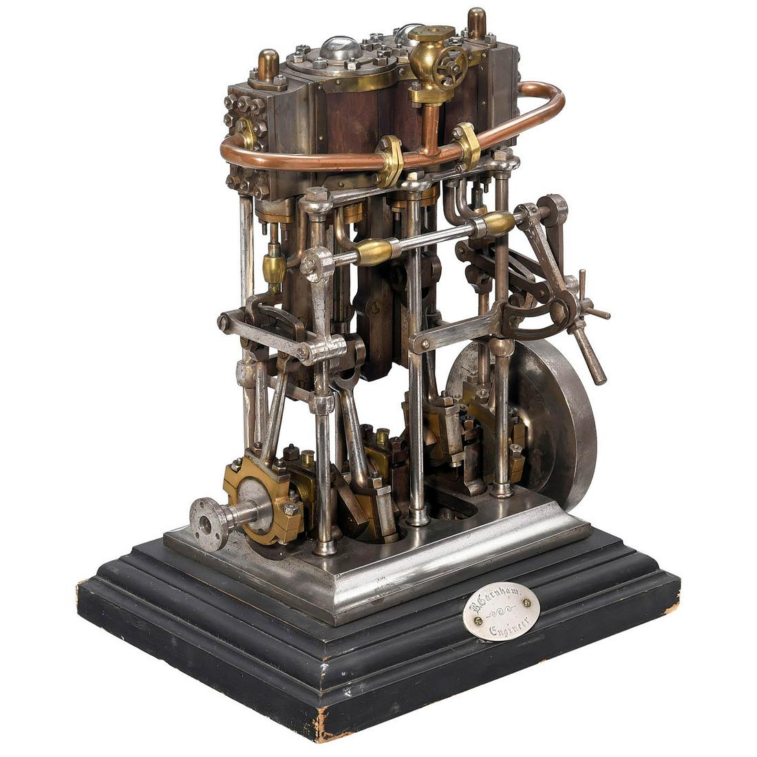 Precision Model Of A Vertical Twin Cylinder Steam Engine, C. 1960