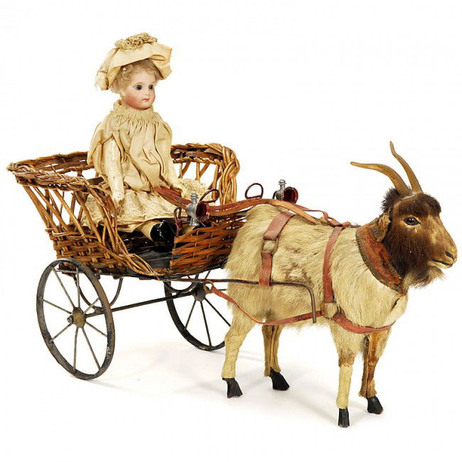 512: German Wicker Goat Cart and Passenger, Late 19th C