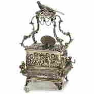 Mechanical singing 925 silver bird box. Lady with a wreath. - Nov 01 ...