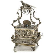 Mechanical singing 925 silver bird box. Lady with a wreath. - Nov 01 ...