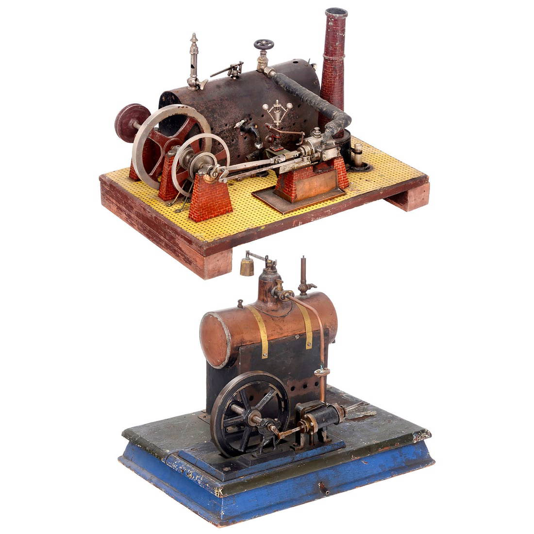 2 Live-steam Single-cylinder Vertical Steam Engines With Boilers, C ...