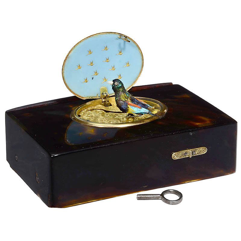 Tortoiseshell Fusee Singing Bird Box by Rochat, c. 1835