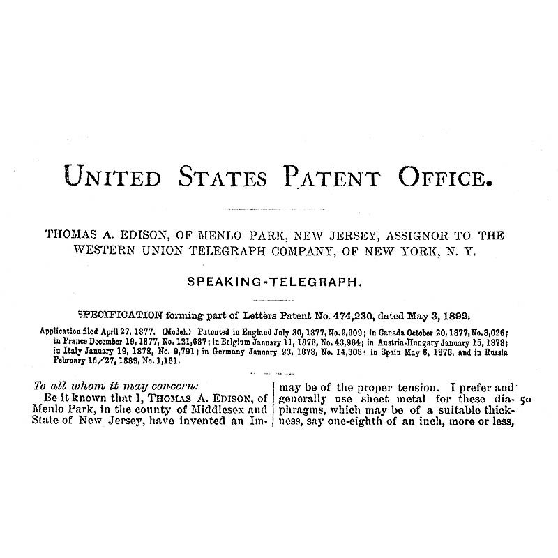 Edison's Telephone "The Motograph", 1877