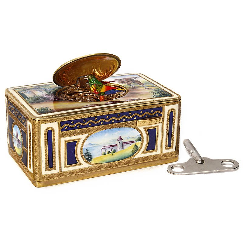 Enameled Singing Bird Box Automaton by Griesbaum