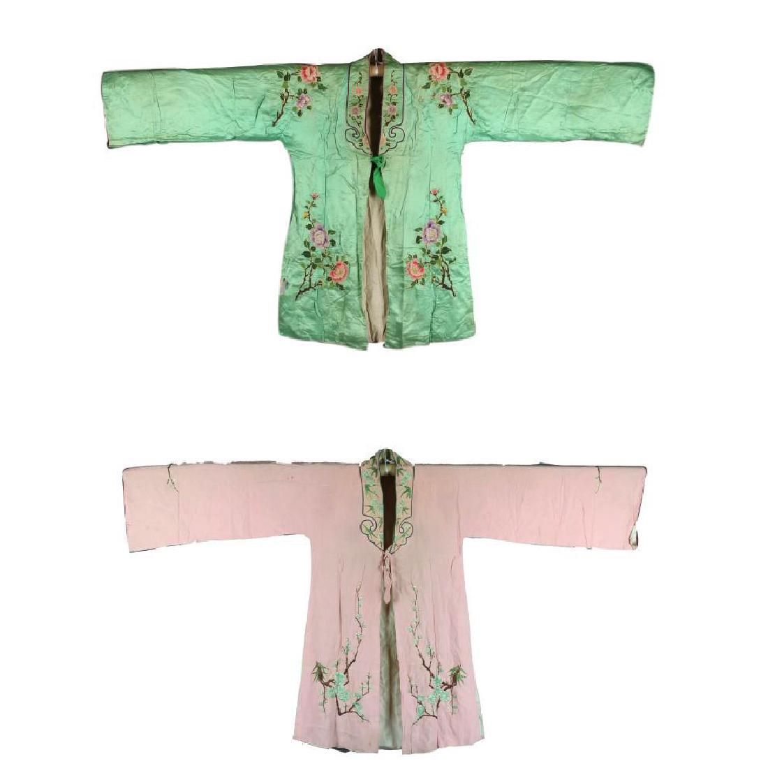 Two Chinese Silk Embroidery Robe