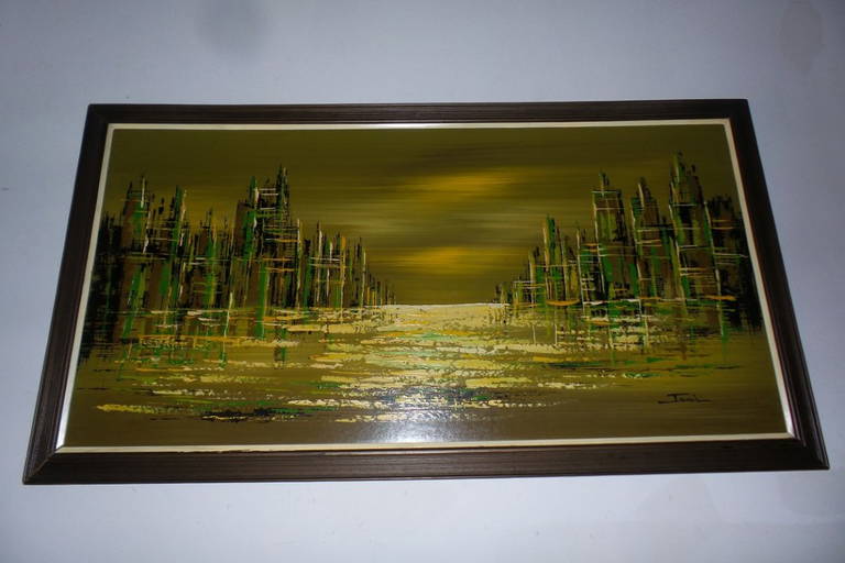 Mid Century Modern Abstract Cityscape Painting By Tamir