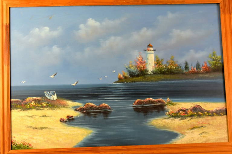 An Oil Painting Of Lighthouse By W.amion