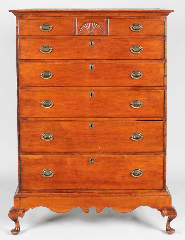 183: Rare 18th c. Queen Anne NH Tall Chest On Frame
