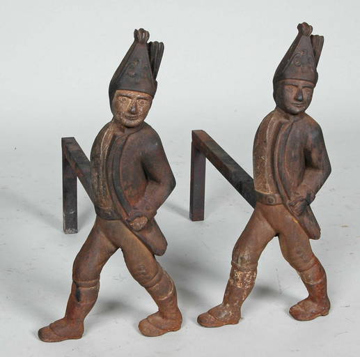 Pair 19th C American Hessian Soldier Andirons