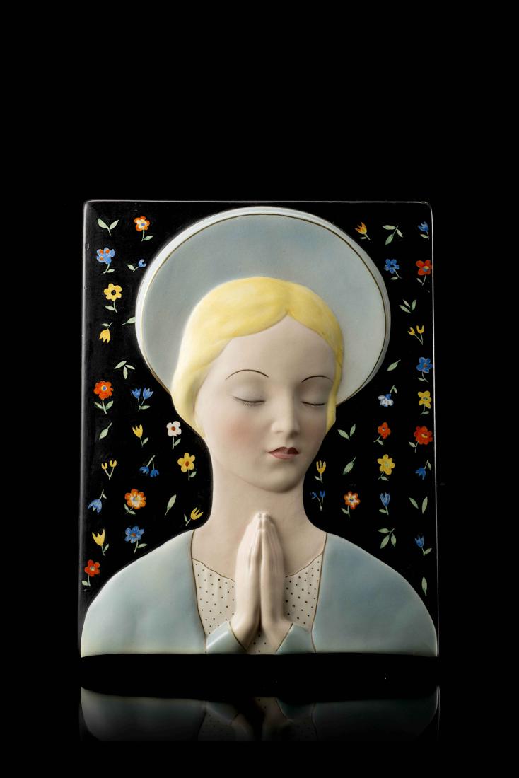 Lenci "Madonna" Polychrome opaque cast ceramic tile.