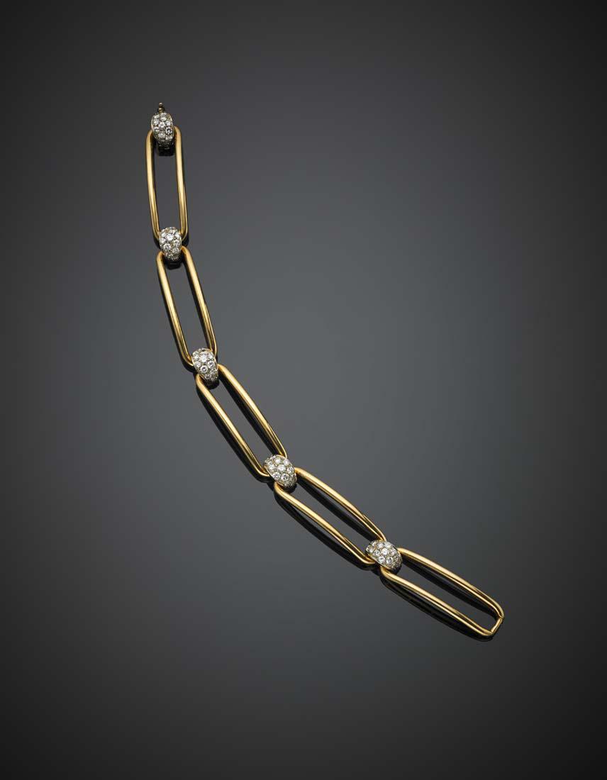 Bi Coloured Gold Modular Bracelet With Diamond Spacers