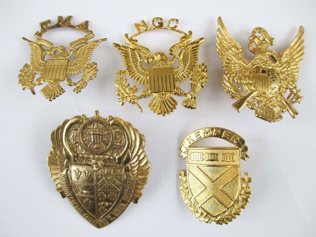5 US MILITARY ACADEMY & SCHOOLS HAT BADGES