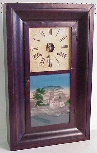 19thc Waterbury Ogee Clock Reverse Painted And P