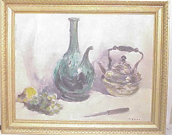 200A: Still life, oil on board, mid 20thc, signed R. C