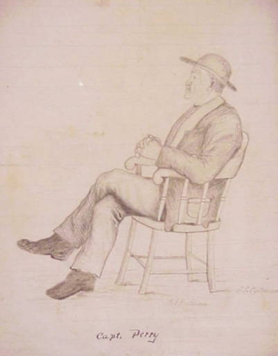 Theatrical Costume Ink Sketch Of Capt Perry, Sign