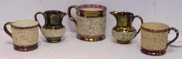 29: FIVE COPPER LUSTER PIECES WITH SAND GLAZE