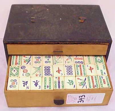 Vintage Bone & Bamboo Mah Jong Set, Boxed.