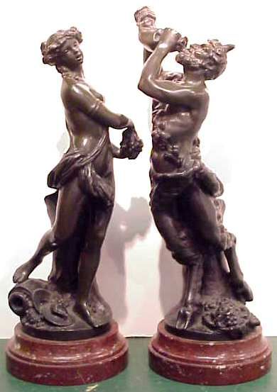 Pr 19thc Bronze Figures,satyr & Woman